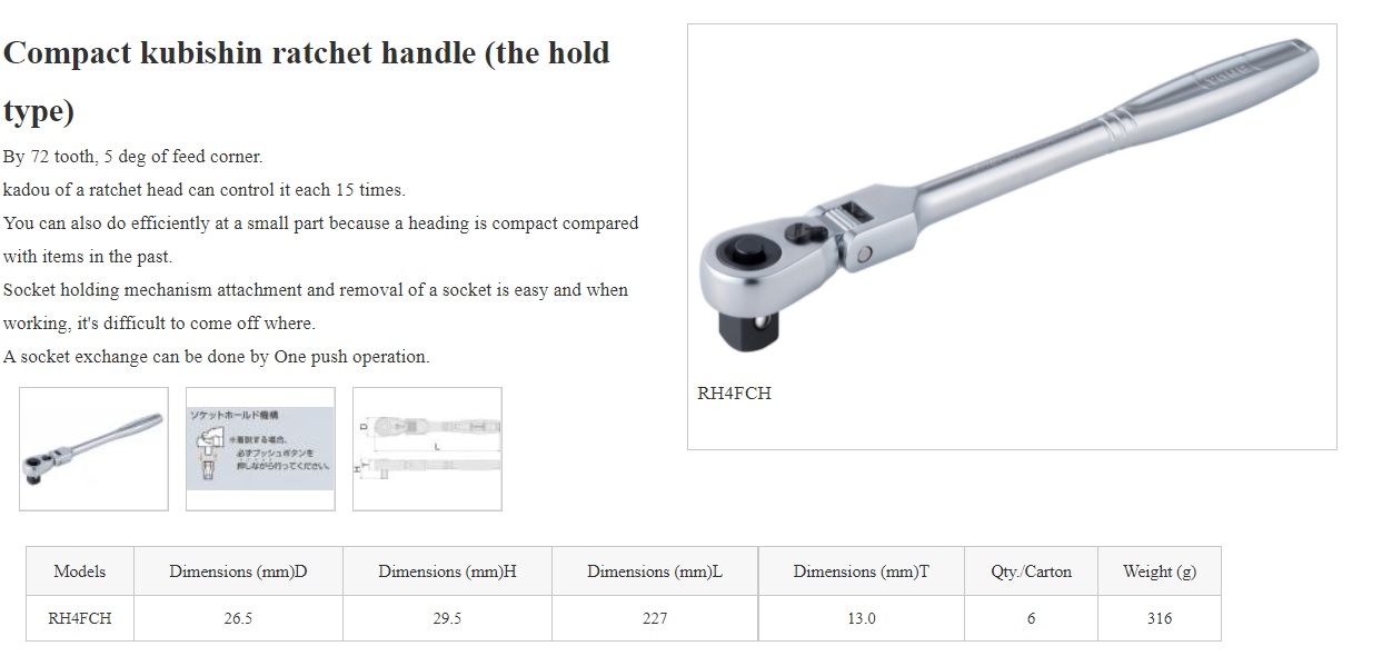 Ichiban Precision Sdn Bhd - Tone - Tone Ratchet handle (the hold type), Short swivel ratchet ...